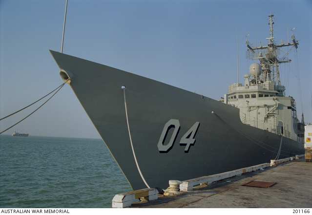 HMAS Darwin at Port of Darwin Wharf. The afternoon before, the ship had ...