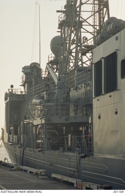 HMAS Darwin at Port of Darwin Wharf. The afternoon before, the ship had ...