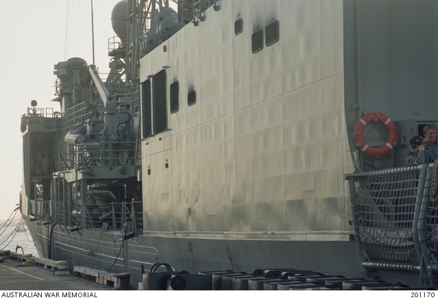 HMAS Darwin at Port of Darwin Wharf. The afternoon before, the ship had ...