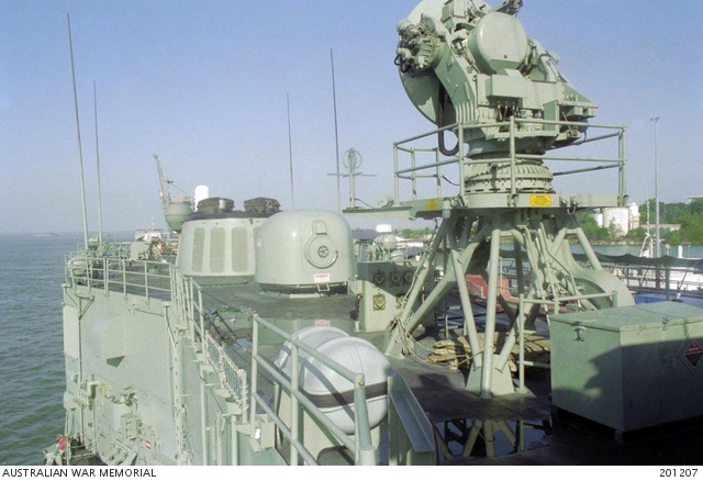 HMAS Darwin at Port of Darwin Wharf. The afternoon before, the ship had ...