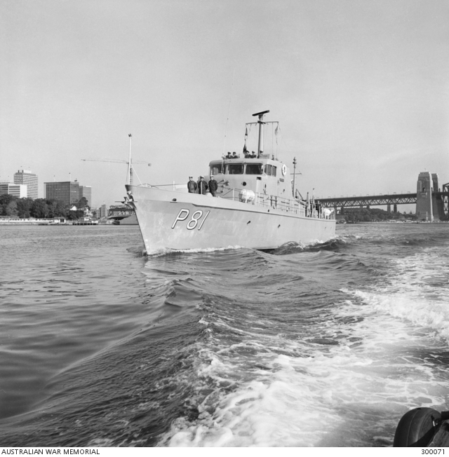SYDNEY, NSW. C.1968-05. PORT SIDE VIEW OF THE ATTACK CLASS PATROL BOAT ...