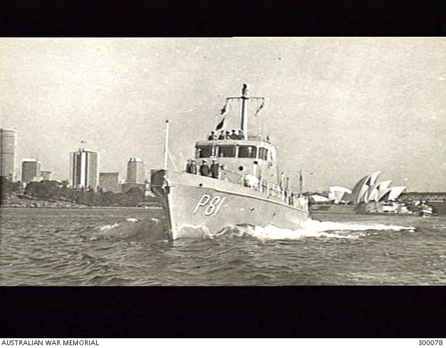 SYDNEY, NSW. C.1968-05. BOW VIEW OF THE ATTACK CLASS PATROL BOAT HMAS ...