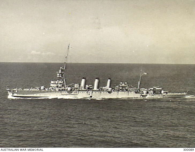 1939-11-08. ELEVATED PORT BROADSIDE VIEW OF THE CRUISER HMAS ADELAIDE ...