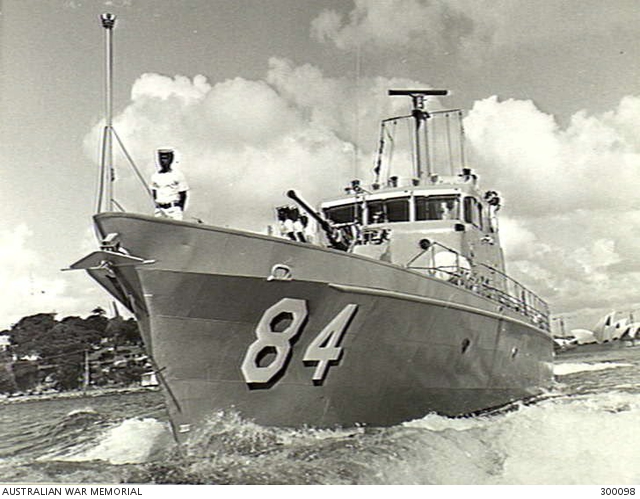 SYDNEY, NSW. 1972-02. BOW VIEW OF THE PATROL BOAT HMAS AITAPE (84) OF ...