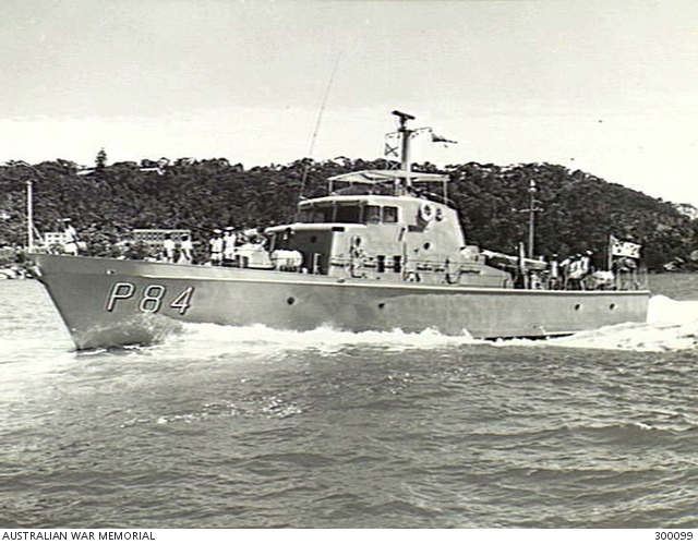 SYDNEY, NSW. 1967-12-21. PORT SIDE VIEW OF THE PATROL BOAT HMAS AITAPE ...