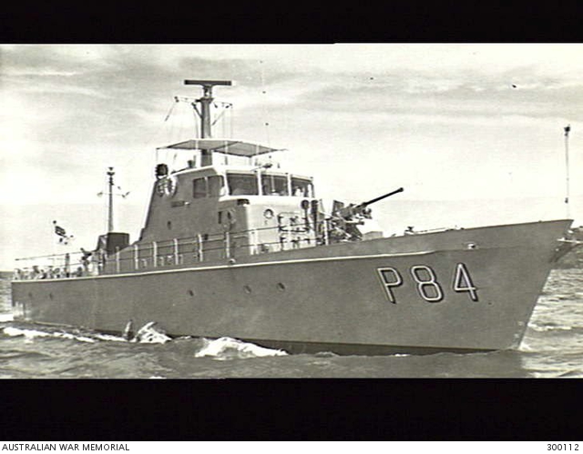 SYDNEY. 1967-12-21. STARBOARD BOW VIEW OF THE PATROL BOAT HMAS AITAPE ...