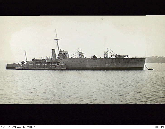 SYDNEY, NSW. C.1937. STARBOARD SIDE VIEW OF THE SEAPLANE CARRIER HMAS ...