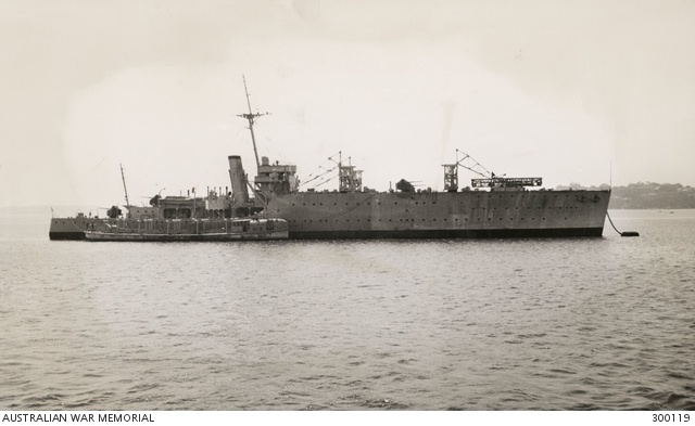 SYDNEY, NSW. C.1937. STARBOARD SIDE VIEW OF THE SEAPLANE CARRIER HMAS ...