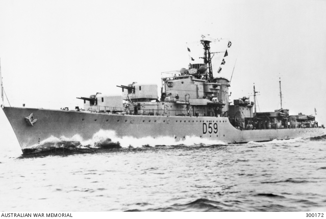 STARBOARD BOW VIEW OF THE DESTROYER HMAS ANZAC (II) (D59). THE ...