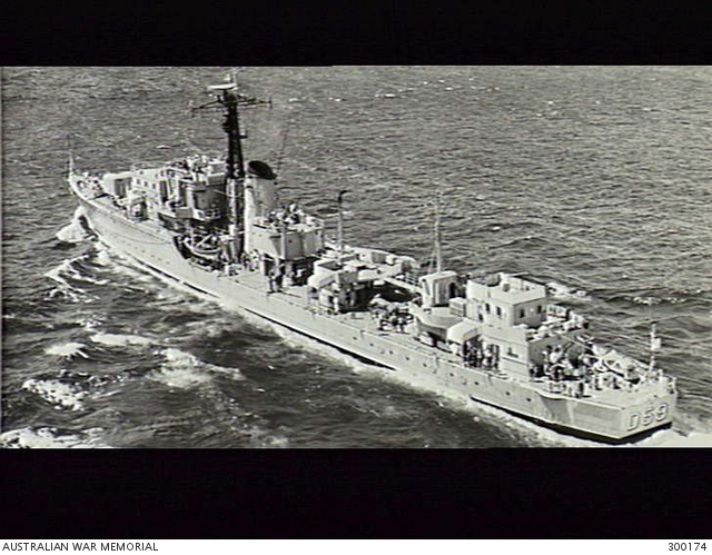 AERIAL PORT BOW VIEW OF THE FORMER DESTROYER HMAS ANZAC (II) (D59) AS ...