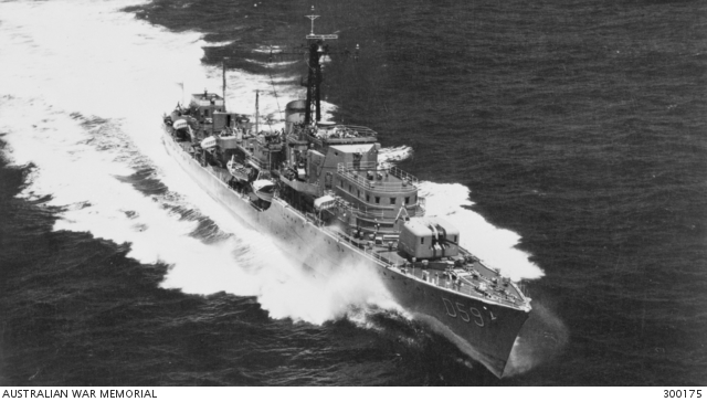 1965-09-30. AERIAL STARBOARD BOW VIEW OF THE FORMER DESTROYER HMAS ...