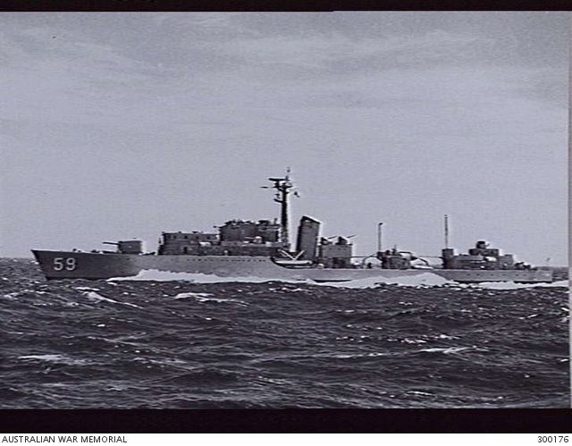 PORT BROADSIDE VIEW OF THE FORMER DESTROYER HMAS ANZAC (II) (59) AS ...
