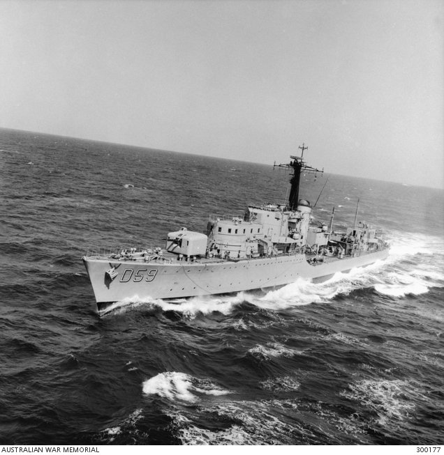 1965-09-30. AERIAL STARBOARD BOW VIEW OF THE FORMER DESTROYER HMAS ...