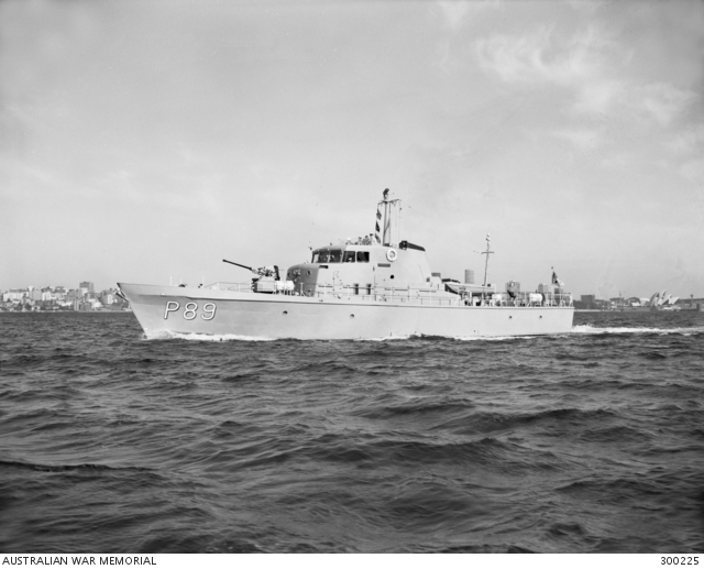 SYDNEY, NSW. 1968. PORT SIDE VIEW OF THE PATROL BOAT HMAS ASSAIL (P89 ...
