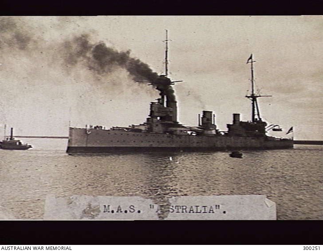 C.1919. PORT BOW VIEW OF THE BATTLECRUISER HMAS AUSTRALIA (I) BEING ...