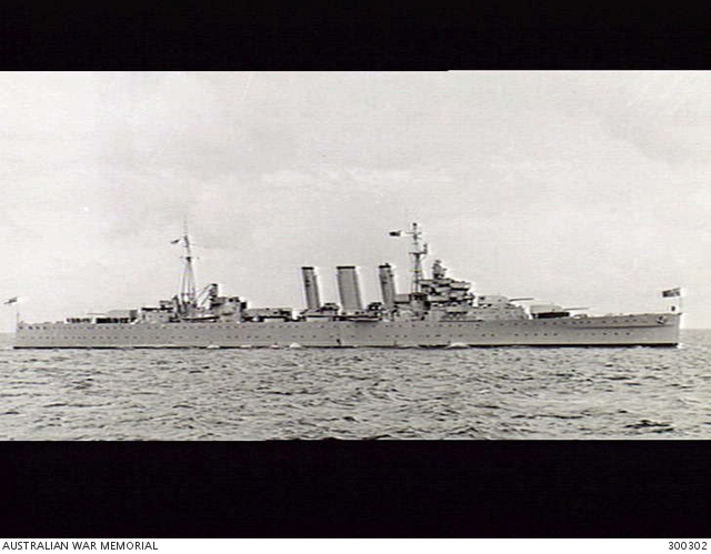1954. STARBOARD BROADSIDE VIEW OF THE HEAVY CRUISER HMAS AUSTRALIA (II ...