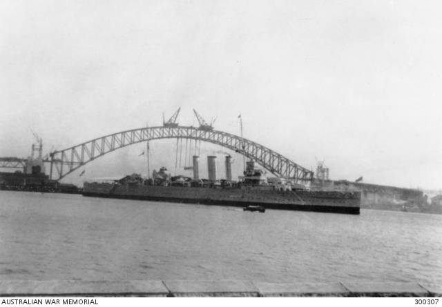 SYDNEY, NSW. C.1930-10. STARBOARD SIDE VIEW OF THE HEAVY CRUISER HMAS ...