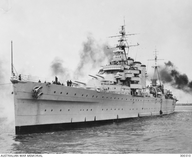 PORT MELBOURNE, VIC. 1949-04-04. THE HEAVY CRUISER HMAS AUSTRALIA (II ...