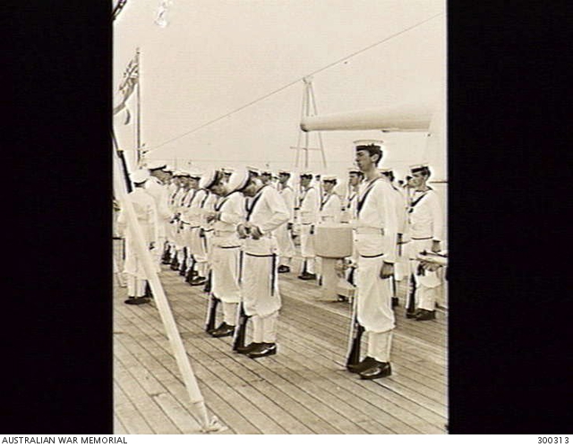 1949. THE QUARTERDECK OF THE HEAVY CRUISER HMAS AUSTRALIA (II) WITH ...
