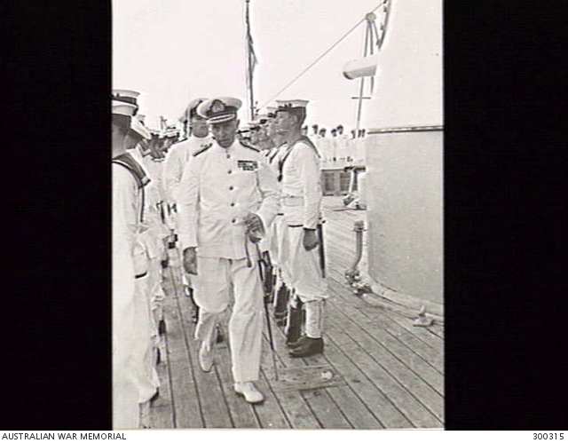 1949. THE QUARTERDECK OF THE HEAVY CRUISER HMAS AUSTRALIA (II) SHOWING ...