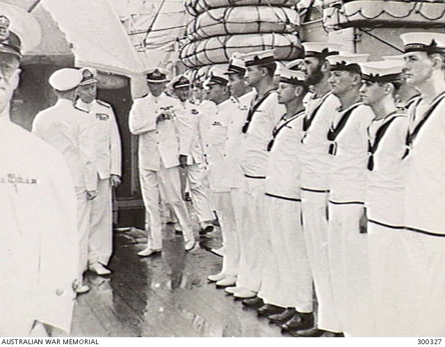 1949. MEN OF THE COMMUNICATIONS DIVISION OF THE HEAVY CRUISER HMAS ...