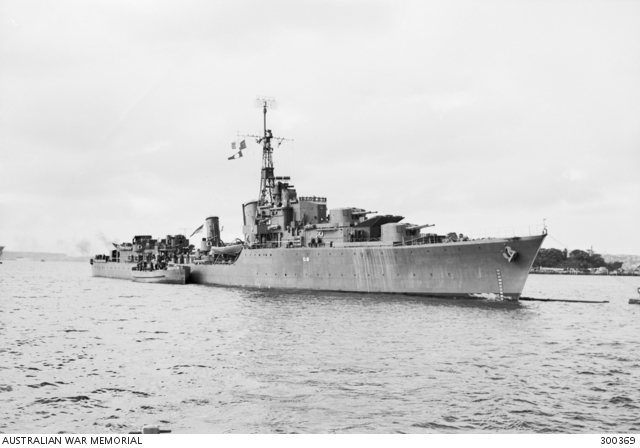 SYDNEY, NSW. 1945-07-09. STARBOARD BOW VIEW OF THE DESTROYER HMAS ...
