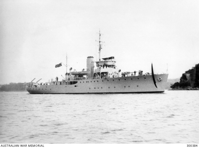 SYDNEY, NSW. C. 1940-12. STARBOARD SIDE VIEW OF HMAS BATHURST. THE SHIP ...