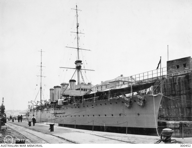 COCKATOO ISLAND, NSW. 1916-11-29. STARBOARD BOW VIEW OF THE CRUISER ...