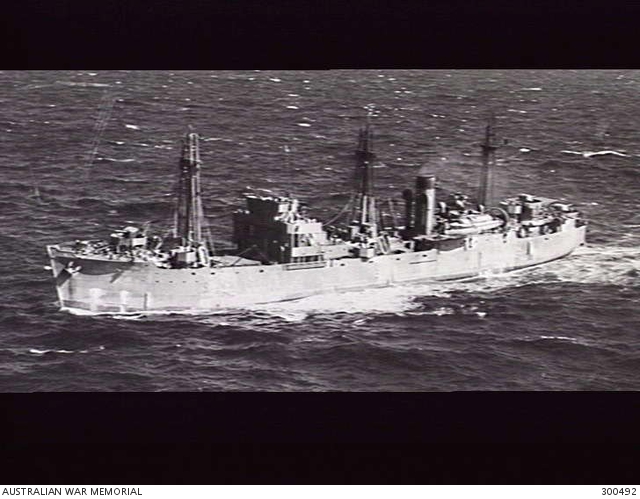 SYDNEY, NSW. 1943-03-13. AERIAL PORT SIDE VIEW OF THE AUXILIARY ...