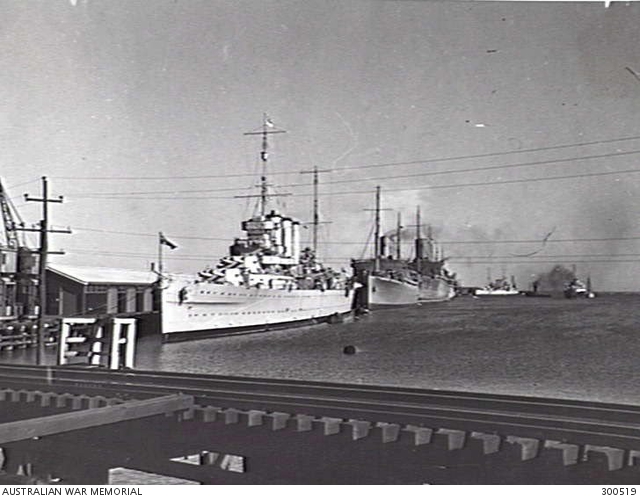FREMANTLE HARBOUR, 1940-05-11. SHIPS OF CONVOY U.S.3: H.M.A.S. CANBERRA ...
