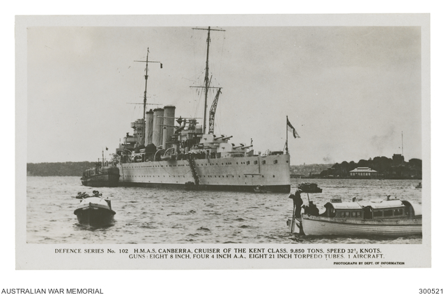 SYDNEY, NSW. VIEW FROM FINE OFF THE PORT QUARTER OF THE HEAVY CRUISER ...