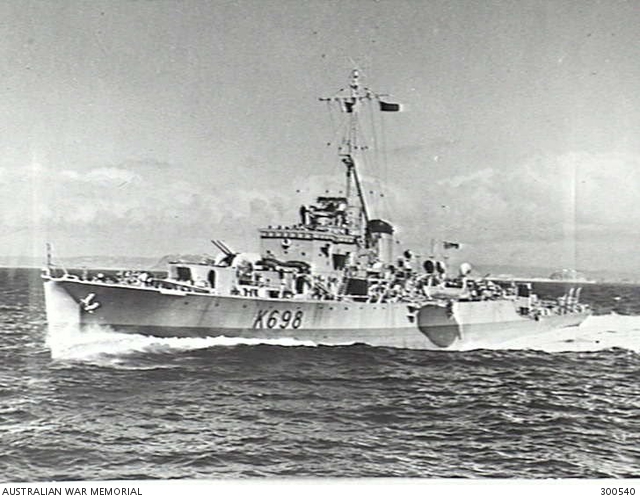 NEW GUINEA 1947-08-20. PORT BOW VIEW OF THE RIVER CLASS FRIGATE HMAS ...