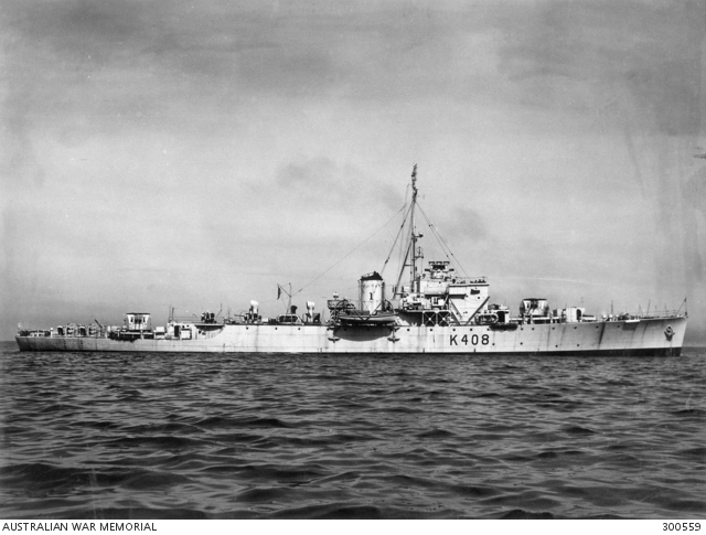 WILLIAMSTOWN, VIC. 1947-04-10. STARBOARD BROADSIDE VIEW OF THE FRIGATE ...