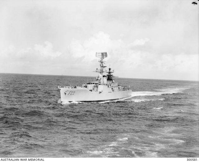 1965. AERIAL PORT BOW VIEW OF THE FRIGATE (EX DESTROYER ESCORT) HMAS ...