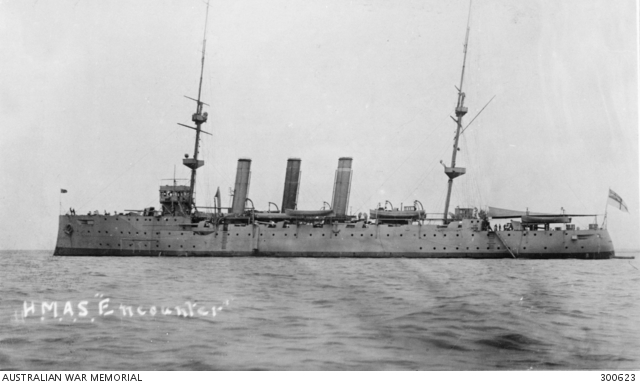 PORT BROADSIDE VIEW OF THE PROTECTED CRUISER HMAS (EX HMS) ENCOUNTER ...