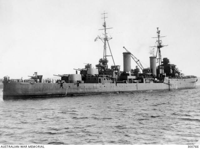 SYDNEY, NSW. 1944-12-20. STARBOARD SIDE VIEW OF THE CRUISER HMAS HOBART ...