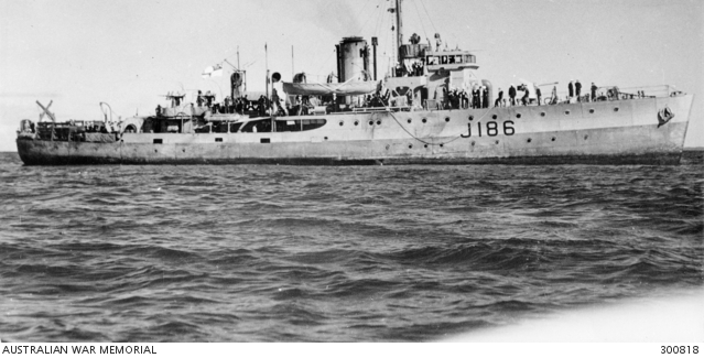 STARBOARD BROADSIDE VIEW OF THE CORVETTE HMAS IPSWICH (I). SHE IS ARMED ...