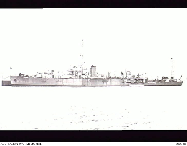 PORT SIDE VIEW OF THE FRIGATE HMAS LACHLAN POST WAR. SHE RETAINS HER ...