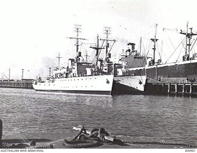 WILLIAMSTOWN, VIC. 1948-04-06. STARBOARD BOW VIEW OF THE CORVETTE HMAS ...