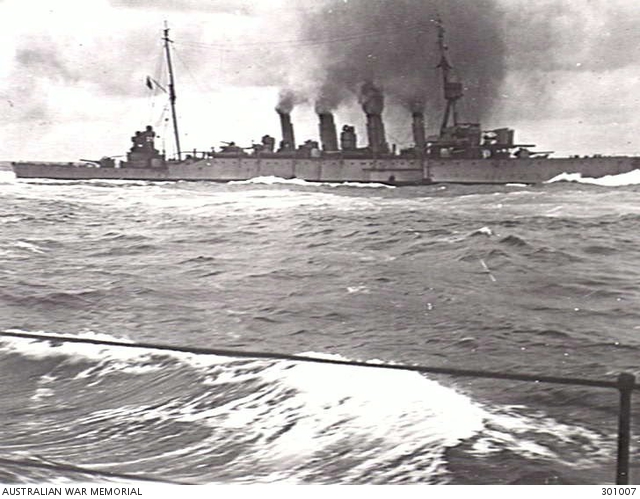 C.1918. STARBOARD BROADSIDE VIEW OF THE CRUISER HMAS MELBOURNE (I ...