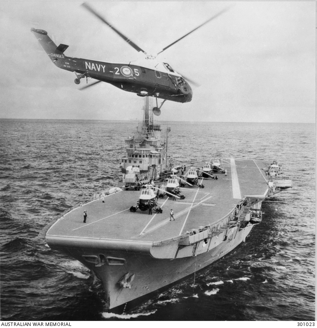 AERIAL BOW VIEW OF THE AIRCRAFT CARRIER HMAS MELBOURNE (II). FIVE ...