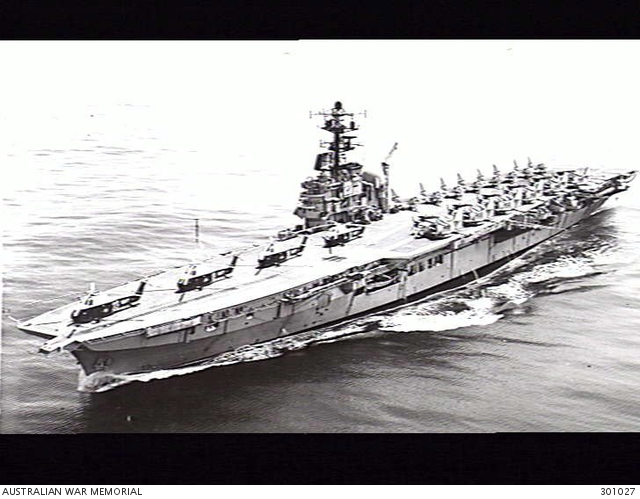 C.1974. AERIAL PORT BOW VIEW OF THE AIRCRAFT CARRIER HMAS MELBOURNE (II ...