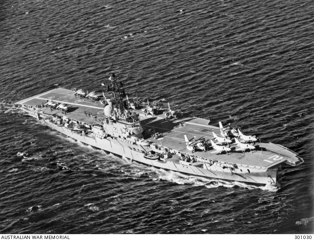C.1974. AERIAL STARBOARD BOW VIEW OF THE AIRCRAFT CARRIER HMAS ...