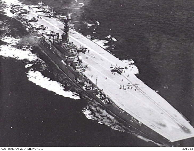AERIAL STARBOARD BOW VIEW OF THE AIRCRAFT CARRIER HMAS MELBOURNE (II ...