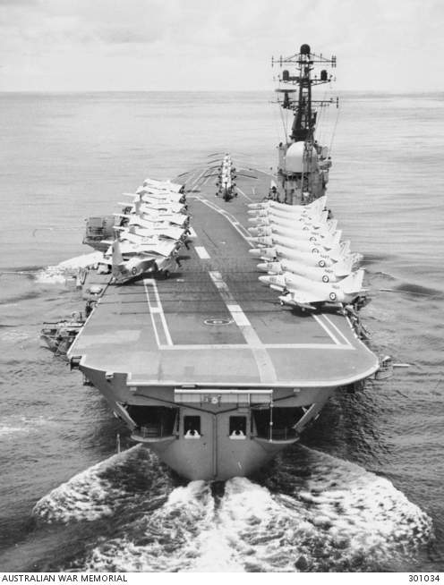 C.1974. AERIAL PORT BOW VIEW OF THE AIRCRAFT CARRIER HMAS MELBOURNE (II ...