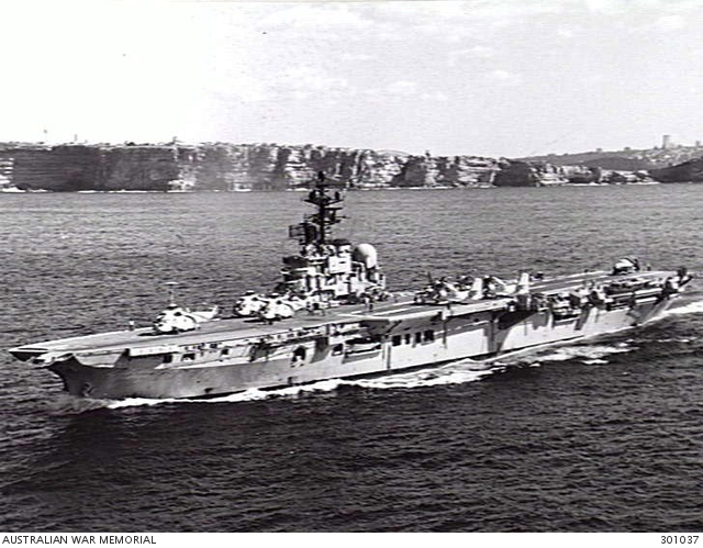 C.1974. AERIAL BOW VIEW OF THE AIRCRAFT CARRIER HMAS MELBOURNE (II) (21 ...