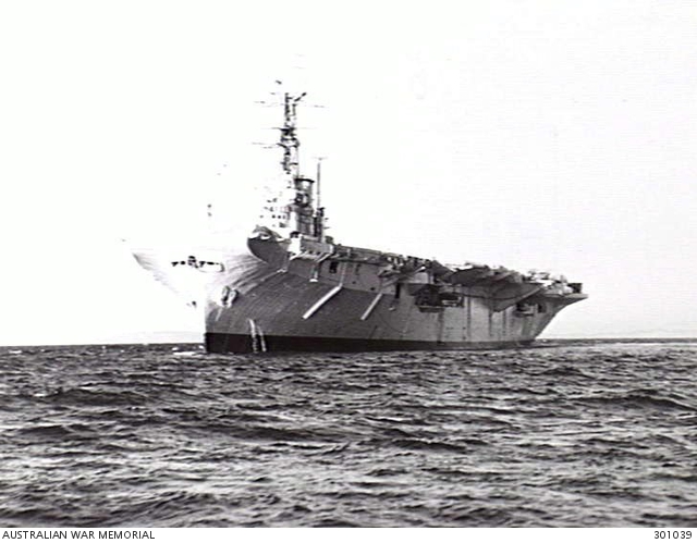 C.1956. PORT BOW VIEW OF THE AIRCRAFT CARRIER HMAS MELBOURNE (II) EARLY ...