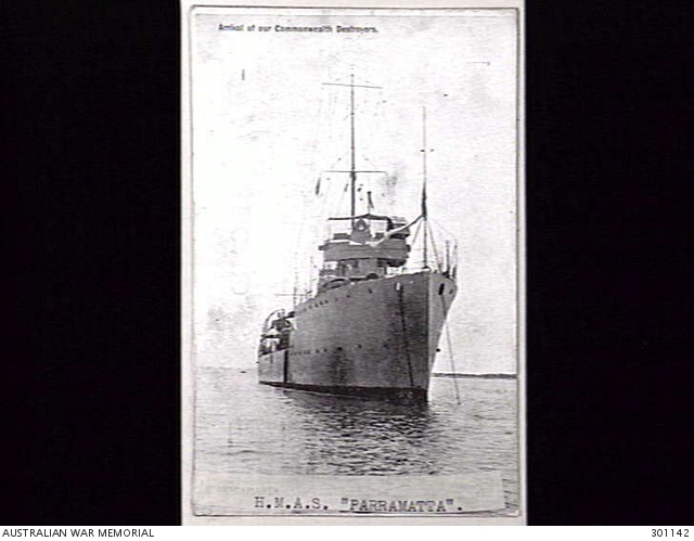 1910. STARBOARD BOW VIEW OF THE DESTROYER HMAS PARRAMATTA (I) ON HER ...