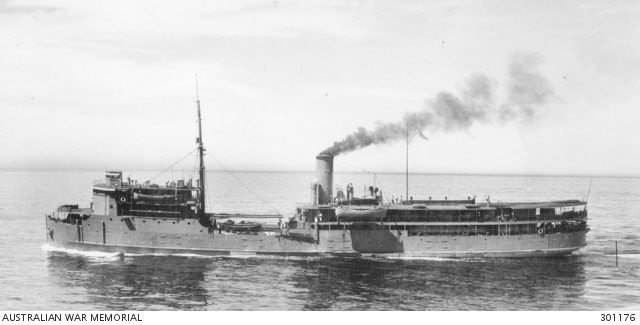 1942-09-28. PORT BROADSIDE VIEW OF THE STORES CARRIER HMAS PING WO ...