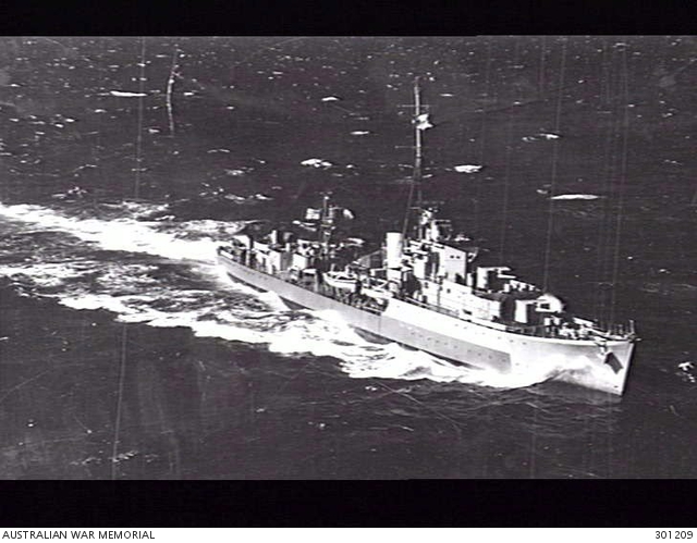 AERIAL STARBOARD BOW VIEW OF THE DESTROYER HMAS QUALITY (G62). THE ...